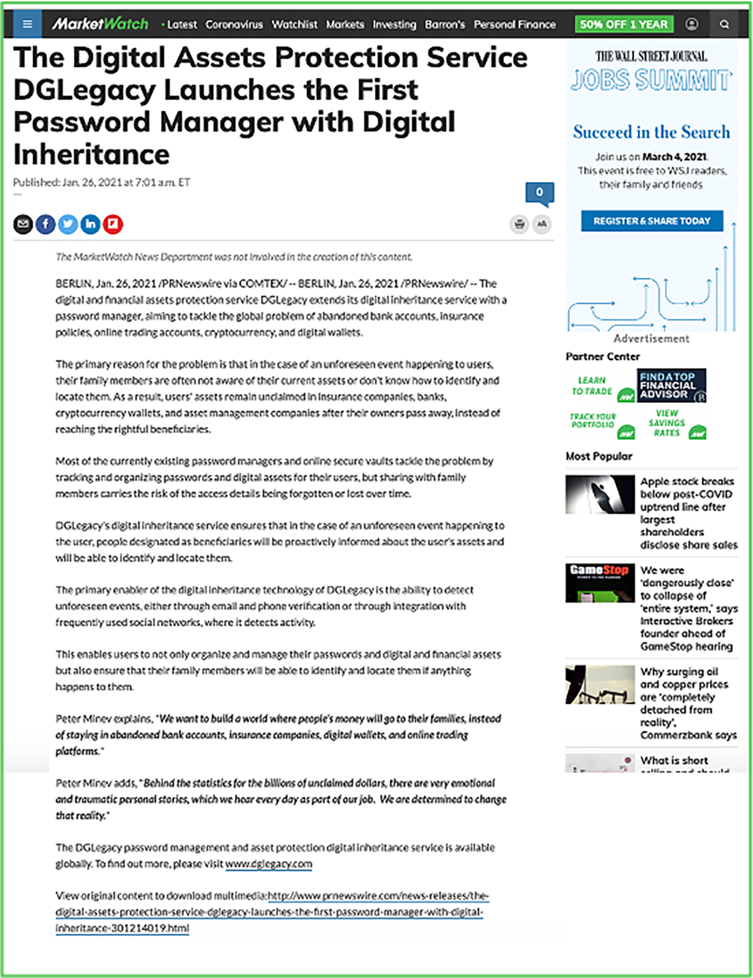 The Digital Assets Protection Service DGLegacy Launches the First Password Manager with Digital ...