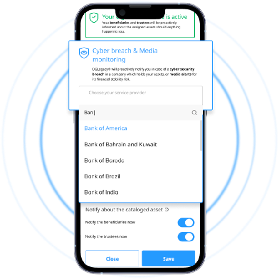 DGLegacy® monitors for Cyber breaches to protect your digital assets
